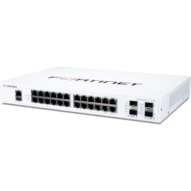 FortiSwitch 124F:Switch con 24 Puertos GE y 4 Puertos SFP+.